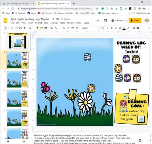 Distance learning Digital Reading Logs | April | Easter | TpT