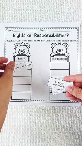 Rights or Responsibilities? Cut and Paste Sorting Activity- Citizenship ...