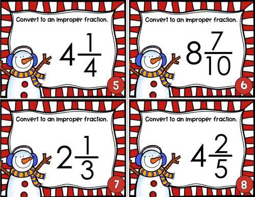 Christmas Converting Mixed Numbers to Improper Fractions Task Cards