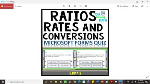 Ratios, Rates, and Conversions: Microsoft OneDrive Forms Quiz (20 Problems)