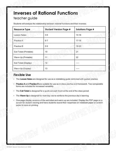 Rational Inverse Functions Notes and Practice by Math Beach Solutions