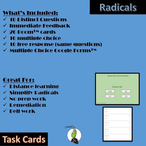 Simplify Radical Task Cards for Pre Algebra Bundle by Grasshopper ...