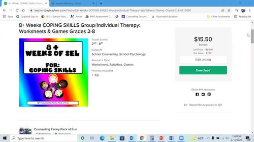 8+ Weeks COPING SKILLS Group/Individual Therapy: Worksheets & Games ...