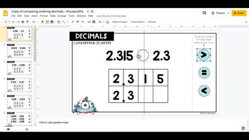 Comparing and Ordering Decimals to the Thousandths Place Google Slides ...