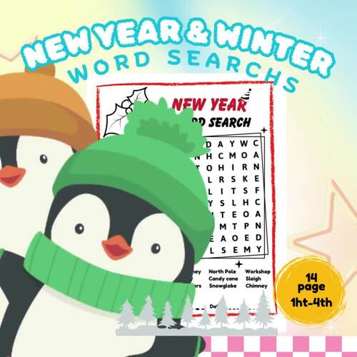 New year & Winter Word searchs, Winter Puzzles, Kids Wordsearch Activity