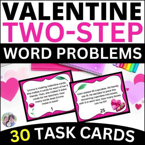 Valentine's Day Mixed Operations Two-Step Word Problems Task Cards 3rd ...