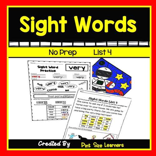 Sight Word Practice | Center Activity and Worksheets | List 4 | K - 1