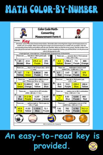 5th Grade Math-Color-By-Number-Converting Units of Measurement-Form 4