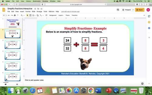 Simplify Fractions Digital Activity (Google Slides) | TPT