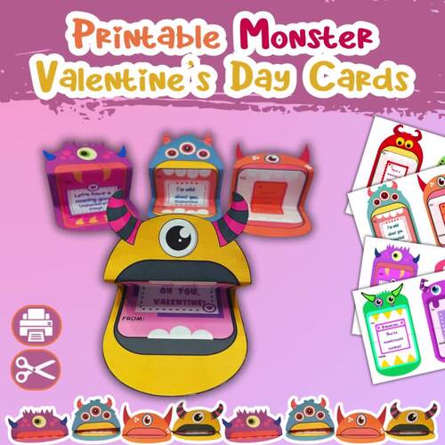 Monster Valentine's Day Cards Printable | Valentine Gift Tags Classroom