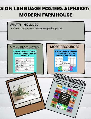 Modern Farmhouse Sign Language Alphabet Letter Posters ASL DHH Hearing Loss