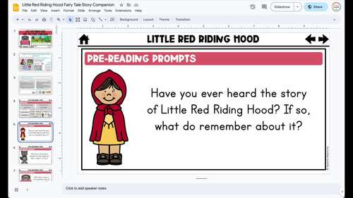 Little Red Riding Hood Fairy Tale Story Companion for Google Slides