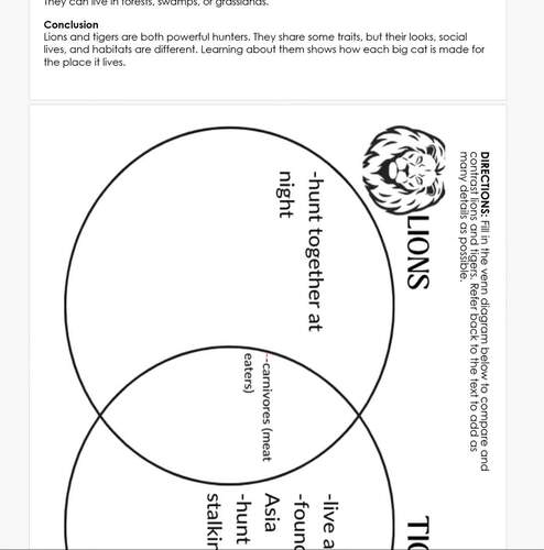 Compare & Contrast Reading Comprehension | Lions vs. Tigers | 4th–6th ...