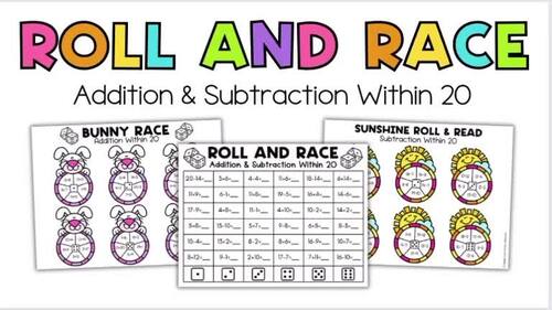 Roll and Race Math Dice Games Bundle for Addition and Subtraction Within 20