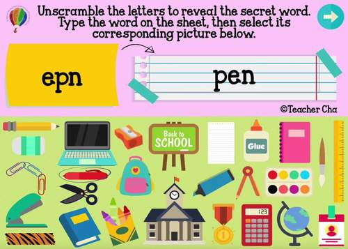 Word Scramble + I Spy Game: Back to School Ed. (BOOM Cards™ Distance ...