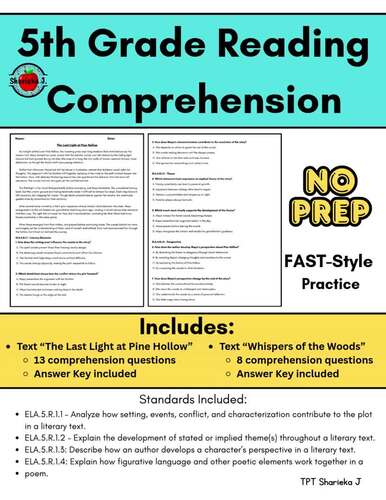 5th Grade FAST-Style ELA Reading Comprehension | Literary Text & Poetry