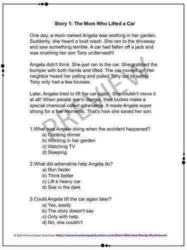 Pre-GED Reading: Amazing Adrenaline (2nd to 3rd grade level) | TPT