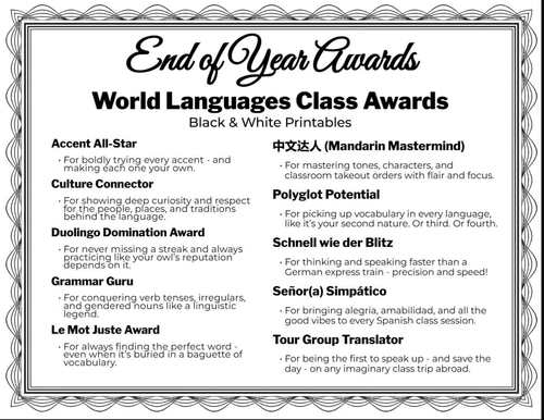 End Of Year Awards | World Lang + All Subjects | Edit & Print | Google ...