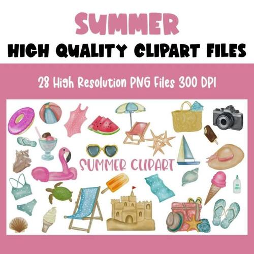 Watercolor Summer Clipart | Beach, Sunshine, and Vacation Graphics