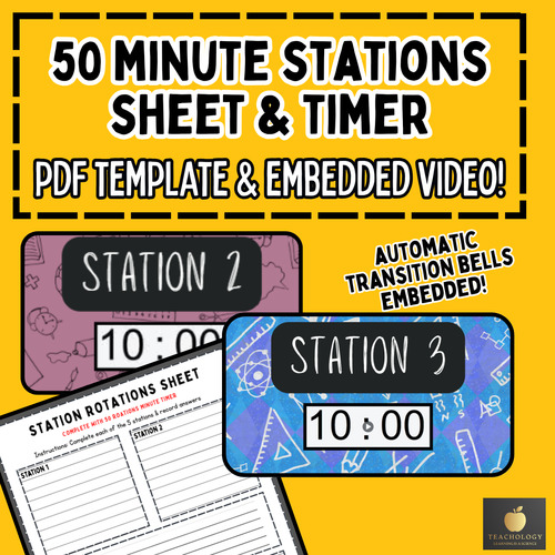 50 minute Station Auto Timer w/Station Sheet by TeachologyU | TPT