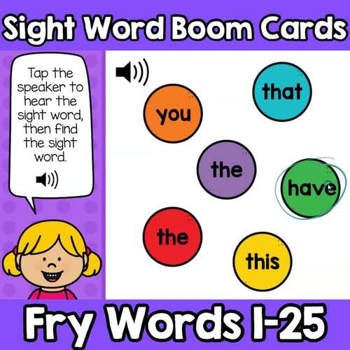 Sight Words Boom Card Bundle - Fry Words 1-25 | TpT