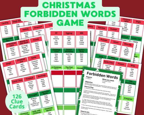 Christmas Forbidden Words Game Printable | 126 Holiday Clue Cards ...