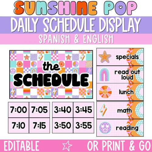 Retro Groovy Editable Daily Schedule Display, Y2K Visual Daily Routine ...