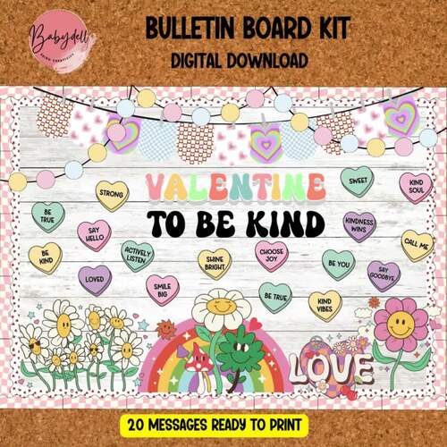Valentine's Day Bulletin Board Kit Positive & Kindness Groovy Classroom ...