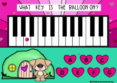 Valentine Music Piano Key Name Digital Task Cards on Boom Cards™
