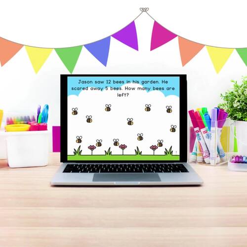 First Grade Math Word Problems PowerPoint Spring Math Story Problems