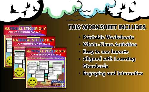 National Sticker Day ELA Pack | Engaging Reading Comprehension for ...