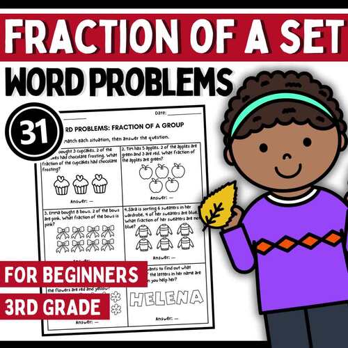 ️ 3rd grade Math Fraction Word Problems Fraction of a Group Task card ...