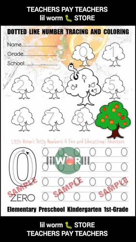 OrangeTree 0-9 DOTTED LINE NUMBER TRACING AND COLORIN by lilworm