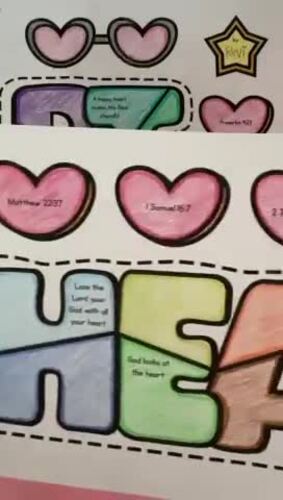 Christian heart craft activities. Bible verse lessons for kids. Editable