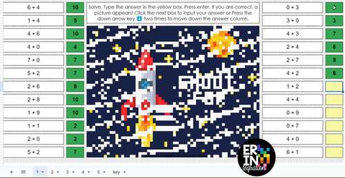 May the Fourth Space Pixel Art Math Addition & Subtraction on Google Sheets