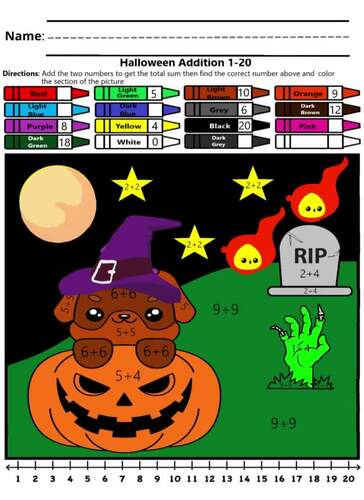 Halloween Color By Addition 1-20 with Numberline No Prep Bundle | TPT