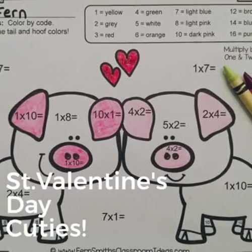 Valentine's Day Color By Number Multiplication by Fern Smith's ...