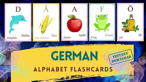 GERMAN Alphabet FLASHCARD with picture, Learning German, German Letter ...