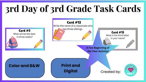 Beginning of the Year-Third Day of Third Grade Task Cards | TPT