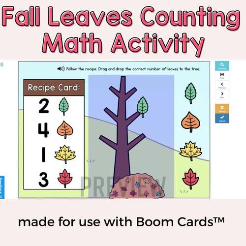 Fall Leaves Counting Math Activity Digital Task Cards with Boom Cards