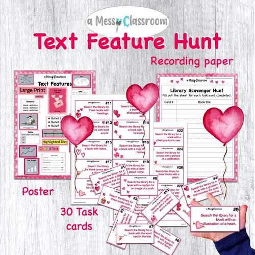 Valentine’s Day Nonfiction Text Features RI.2.5 w/ Task Card Scavenger Hunt