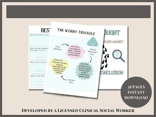 Managing Worries for kids, CBT worry workbook for kids, anxiety ...