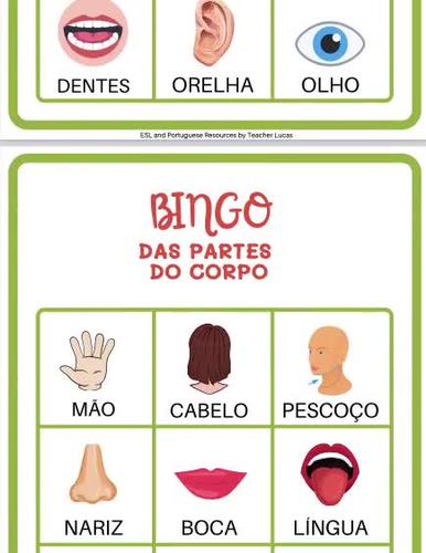 Bingo das Partes do Corpo em Português - Body Parts Bingo in Portuguese