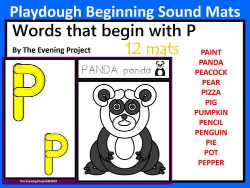 Playdough Beginning Sound Mats /Words that begin with P playdough mats