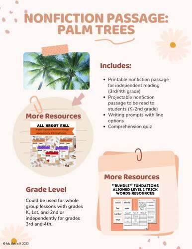 Palm Trees (Nonfiction Passage, Writing Prompts, & Comprehension Check ...