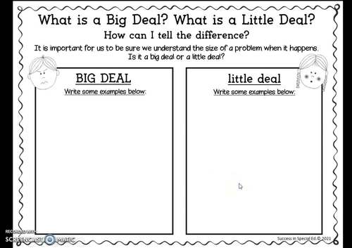 Social Skills Identifying Big Deal vs Little Deal Interactive Worksheets