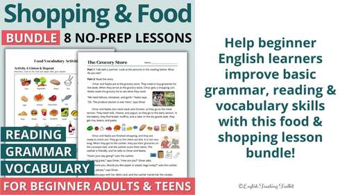 Adult Beginner ESL Worksheets Reading Grammar Vocabulary Bundle Food ...
