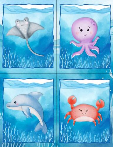 Ocean Animals and Plants Memory Game by Three Little Kittens | TPT