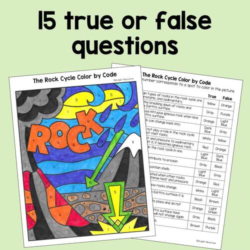The Rock Cycle Reading and Color by Number, Fun Science Questions and ...