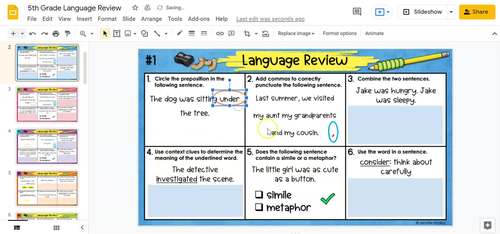 5th Grade Language Grammar Review - with Google Slides™ Digital Grammar ...